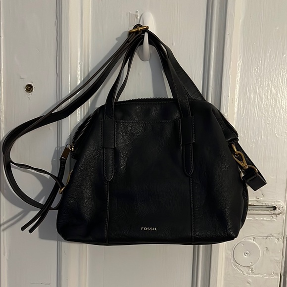 Fossil | Bags | Fossil Black Leather Satchel With Adjustable Strap ...